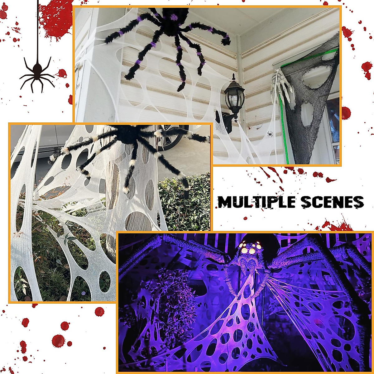 ANYGIFT DIY Halloween Spider Web Cloth Decorations,10 x 5.33Ft Stretchy Spiderweb for Halloween, Spooky Giant Spider Web Decorations for Outside House Halloween Outdoor Decor(White)