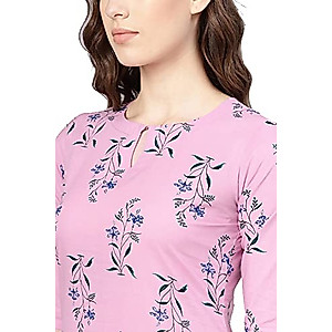 Chandrakala Women's Cotton Printed Kurti Pant Set Elbow Sleeve Straight Kurti Kurta,XX-Large,Pink (K220PIN5)