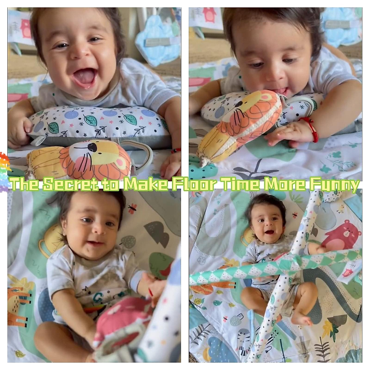 Bellababy Tummy Time Mat, 4-in-1 Baby Gym Activity Play Mat & Ball Pit, with High Contrast Toys & Self-Discovery Mirror & Tummy Time Pillow for Sensory and Motor Skill Development (Blue)