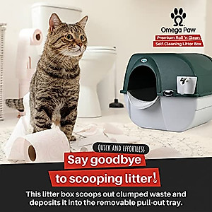 Omega Paw VMRA20-1-PR Premium Roll 'N Clean Self Cleaning Litter Box with Integrated Litter Step and Unique Sifting Grill, Large, Forest Green