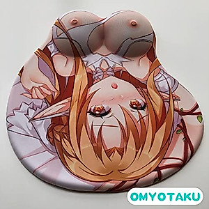 Yuuki Asuna Anime 3D Chest Mouse pad, Oppai Mousepads with Silicon Gel Wrist Rest Support, Mouse Playmat for PC Laptop (White)