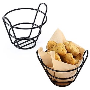 MIAO JIN 2Pcs French Fries Stand Cone Basket Fry Holder Metal Cone Snack Fried Chicken Display Rack Wire Stands for Kitchen Restaurant Party Supplies (Black)