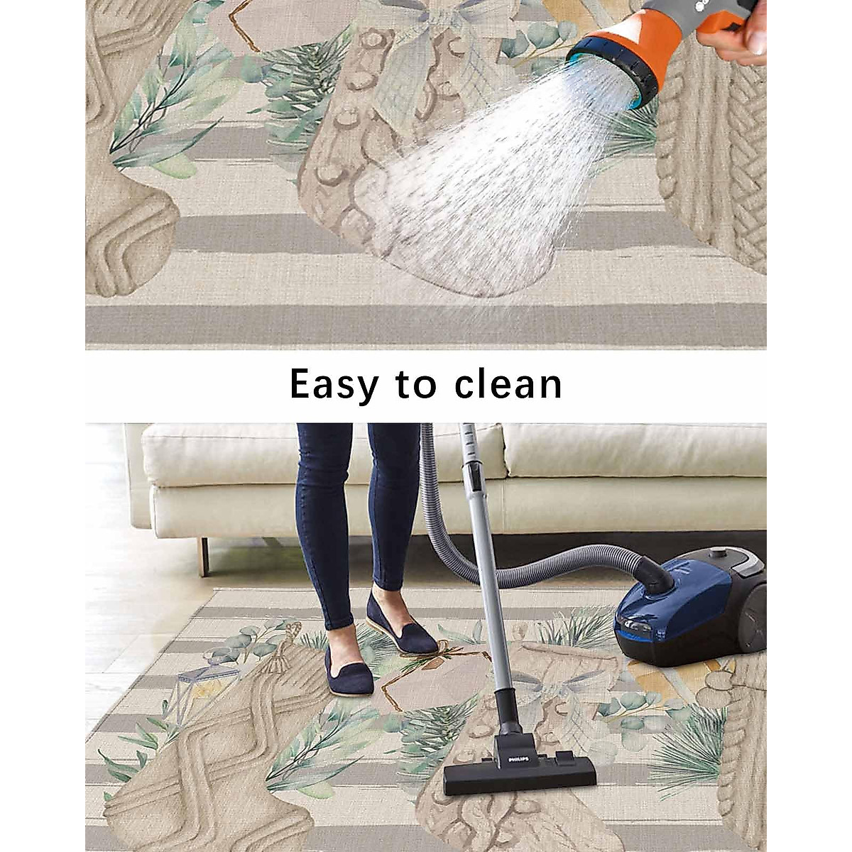 Christmas Stockings Outdoor Rugs for 5'x8' Patios Clearance, RV Camping Mat Rug Portable Outside Rug Indoor Outdoor Area Rug Mat for Beach Deck Pool Eucalyptus Leaves Rustic Stripes