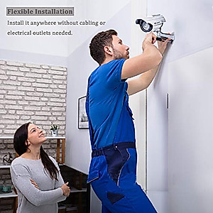 YSUCAU Solar Powered Bullet Dummy Fake Camera Surveillance Security CCTV Dome Camera with Flashing Red LED Light & Warning Security Alert Sticker Decals Outdoor/Indoor Use (1 Pack)