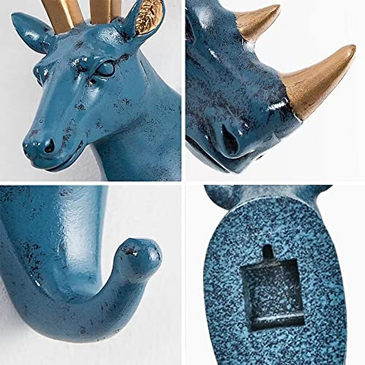 LBSLMJB 6PCS Coat Hooks Wall Mounted Creative Antlers Decorative Hooks, Hooks for Hanging Towels, Animal Shaped Blue Resin Wall Hook Rack for Bags, Hat, Cap, Scarf, Cup