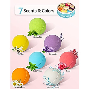 Aofmee Bath Bombs, 7 Bath Bombs for Women, Handmade Bathbombs for Kids Girls, Mothers Day Gifts for Mom, Spa Relaxation Gifts for Her, Birthday Valentines Christmas Gifts for Women Who Have Everything