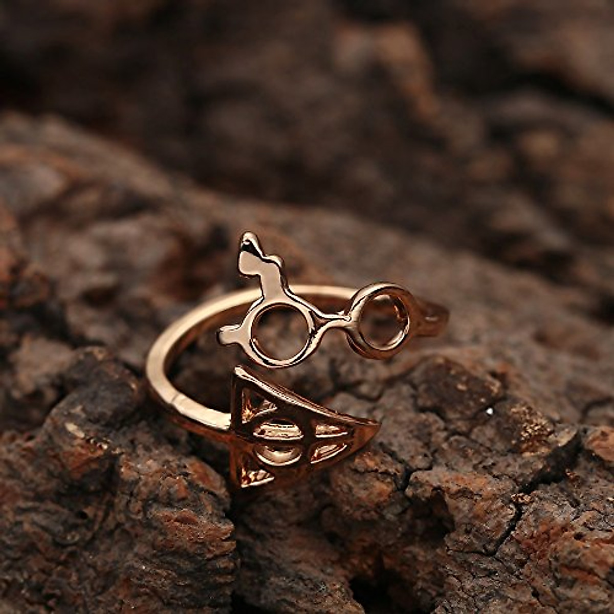 AOCHEE Fashion Lightning Scar Glasses Triangle Open Adjustable Ring for Women Girls (Gold)