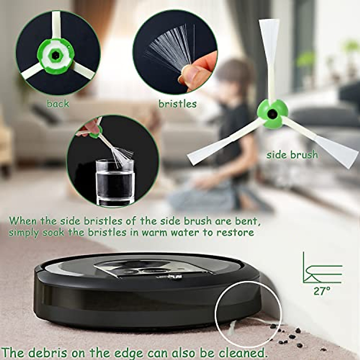 Gusnilo Replacement Parts Kit Compatible for iRobot Roomba i/e Series Robotic Vacuum Cleaner E5 E6 i7 i7+ i6 i6+ j7 j7+ Vacuum Cleaner 1 Set of Multi-Surface Rubber Brushes 3 Filters 4 Side Brushes