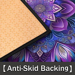 Purple Mandala Half Round Door Mat Indoor Entrance Boho Flower Washable Half Circle Area Rugs Non Slip Half Moon Rug Semi Circle Bathroom Rugs Floor Carpet for Kithen Bedroom Fireplace Decor