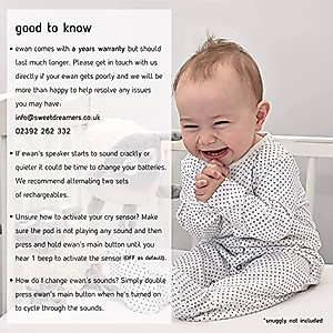 Sweet Dreamers, Ewan Deluxe with Shush, Gray | Baby & Toddler White Noise Sound Machine | Cry Activated Sensor & Nightlight | 5 Soothing Pink Noise Sounds | Auto-Off Timer | Lightweight & Portable