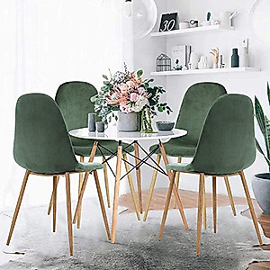GreenForest Dining Table White Modern Round Table with Wood Legs, Velvet Dining Chairs Set of 4，Dining Kitchen Room Chairs with Metal Legs