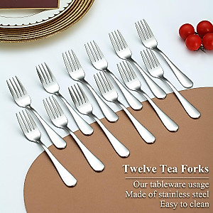 Evanda Dessert Forks Set of 12 Pack, 5.62" Stainless Steel Pastry Fork, Appetizer Fork for Fruit, Cake, Cheese, Party Trips, Cafes, Restaurants, Easy To Clean, Dishwasher Safe