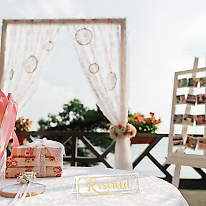 16 Pieces Reserved Sign Acrylic Clear Reserved Table Tent Signs Table Number Holders for Wedding Printed Seating Reservation Restaurant Business Office Meeting Party (Gold)
