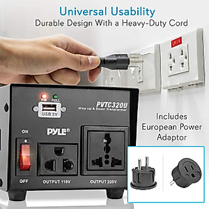 Pyle Step Up and Down Converter - 500 Watt Voltage Converter Transformer w/ USB Charging Port, UK Power Adapter, AC 110 / 120 to 220 / 240 Volt Vice Versa, 110V/120V/220V/240V Input Voltage