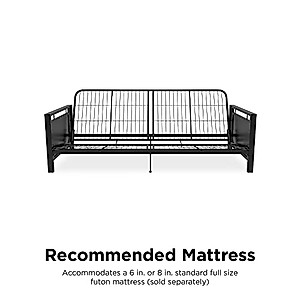 DHP Henley Metal Arm Futon Frame, Industrial Loft Design, Converts to Sleeper, Black Sturdy Metal