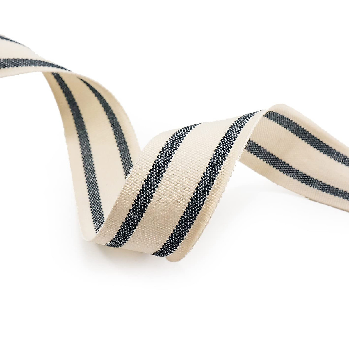 CT CRAFT LLC Ivory Cotton Black Stripes Ribbon 1" x 10 Yards for Home Décor Gift Present Wrapping DIY Crafts Birthday Wedding Bouquet Christmas
