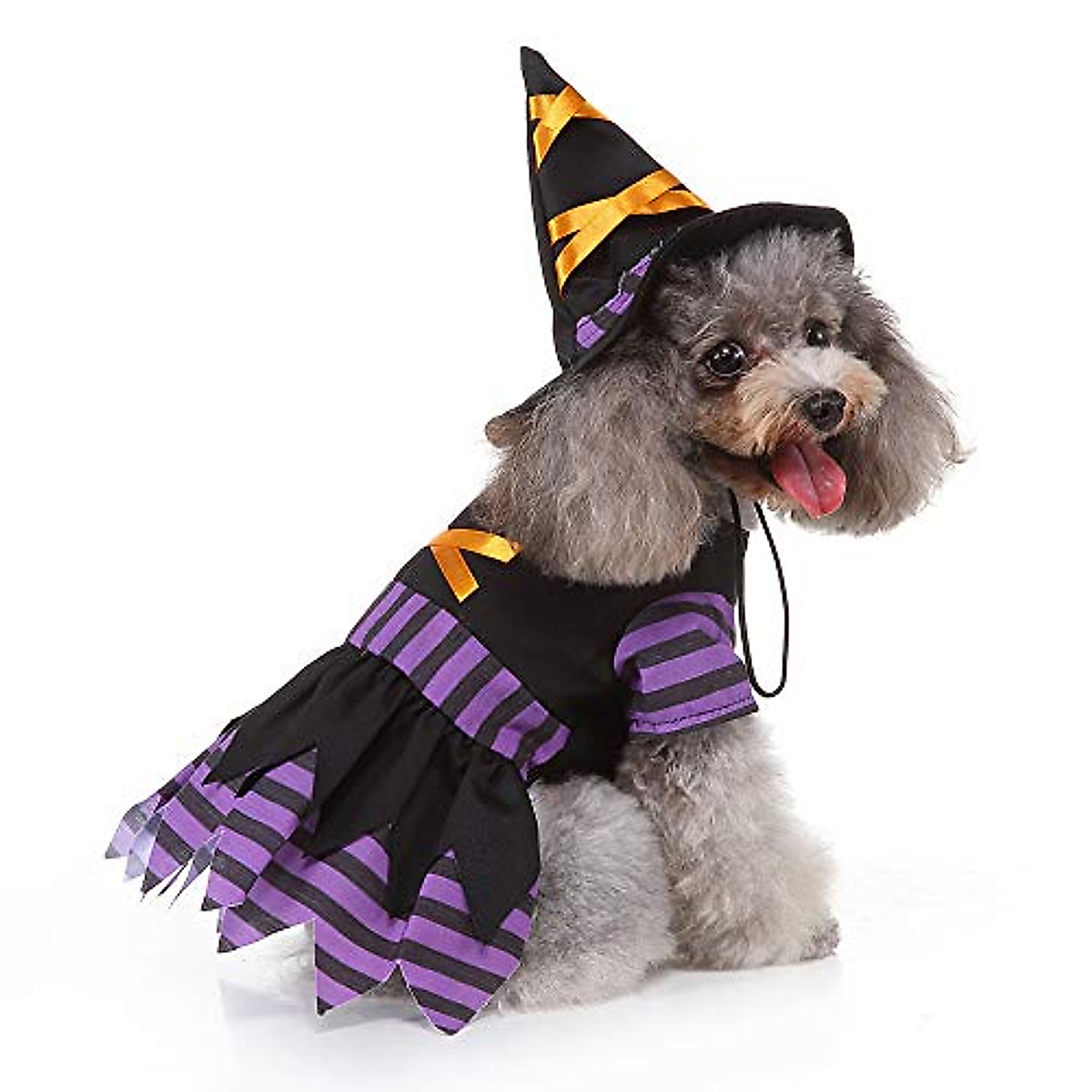 Yoption Dog Cat Witch Dress Costumes with Magic Hat, Pet Halloween Christmas Cosplay Hoodie Funny Outfits Clothes for Puppy Dogs (M)