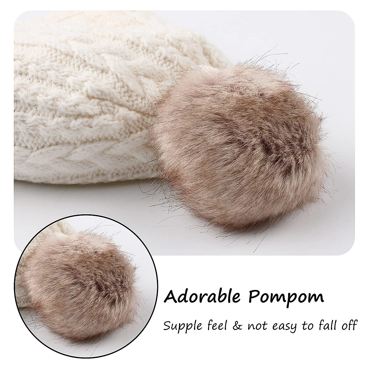 Bamery Winter Baby Infant Girl Beanie Knitted Toddler Baby Boys Hat Fleece Lined Earflap Hats with Pompom 0-4 Years (White, S)