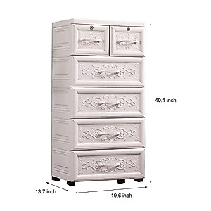 Five-Shelf Freestanding Storage Cabinet, Plastic Dresser with 6 Drawers, Tower Closet Organizer on Wheels, for Bedroom, Apartments, Dorm Rooms