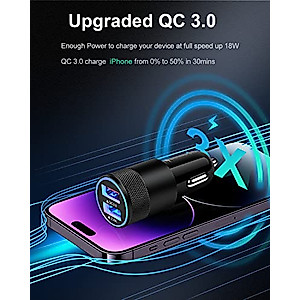30w Car Charger, Quick Charge 3.0 Cigarette Lighter Adapter, 2 Port Fast Charging Car Plug for iPhone 15 Pro Max 14 13 12 XR X, Galaxy S24 Ultra S23 FE A25 A13 A24, USB Auto Cargador Carro for Travel