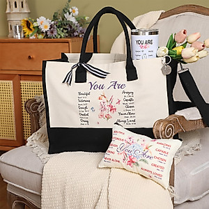 Aliceset 4 Pcs Mothers Day Christian Gifts for Women Include Inspiration Religious Tote Bag 20 oz Stainless Steel Tumbler Bible Verse Keychain Catholic Makeup Bag Birthday Gifts for Women(Floral)