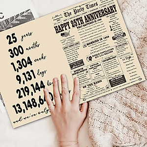 YiKaLus Large 25th Anniversary Card for Couples, Retro 25 Years Wedding Aday Gift Ideas for Him Her, Unique Silver Aday Gifts for Husband Wife