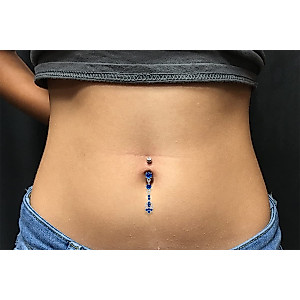 Red CZ Gemstone 2 Round with Filigree Flower Dangling 925 Sterling Silver Belly Ring Body Jewelry