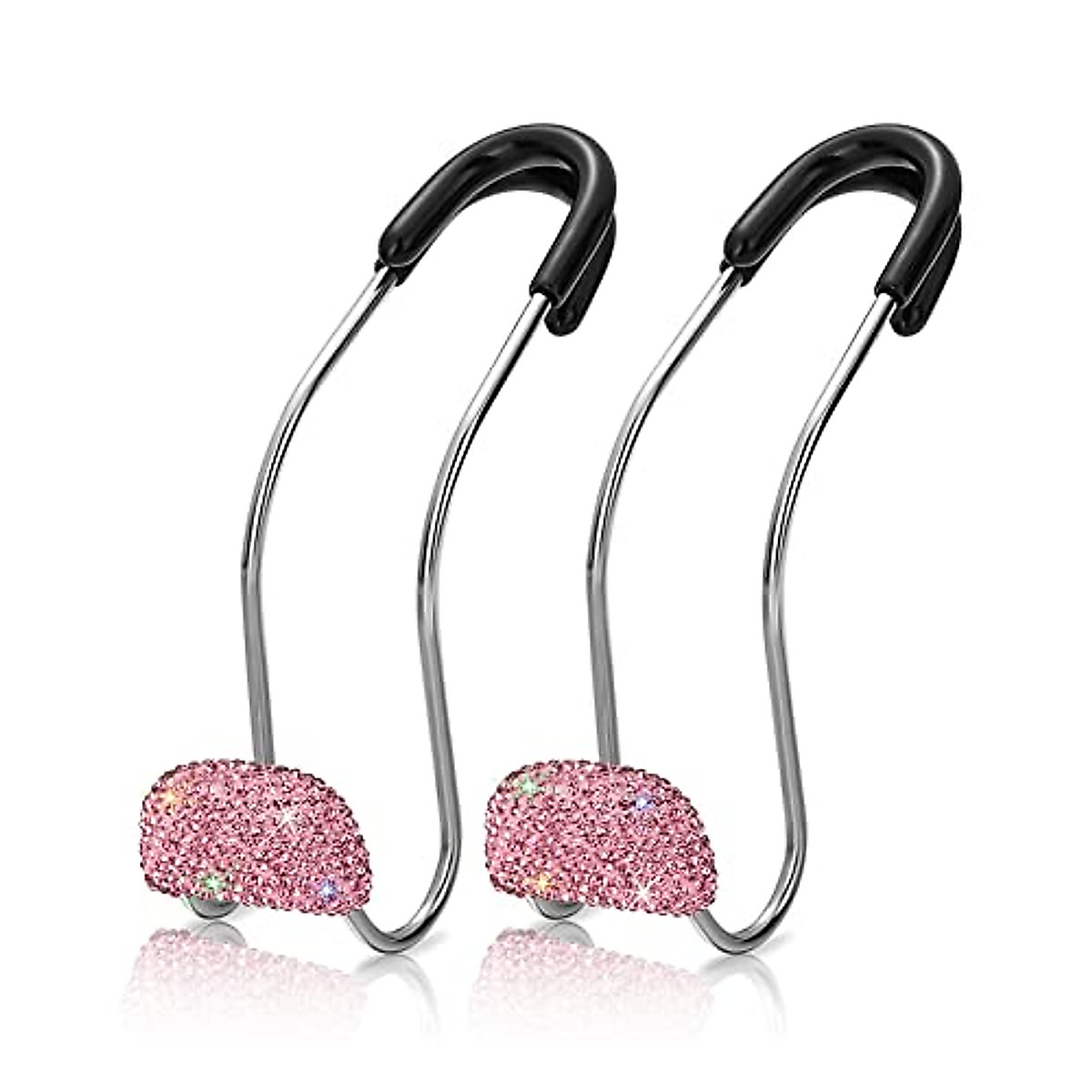 SAVORI Purse Holder for Car, Bling Car Headrest Hooks Organization Rhinestones Auto Back Seat Headrest Metal Hanger Organizer for Bags 2PCS (Pink)