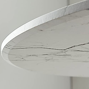 White Round Dining Room Table - 32" Modern Mid-Century Kitchen Coffee Table with Faux Marble Top, Metal Pedestal Base for Home, Office, Small Space