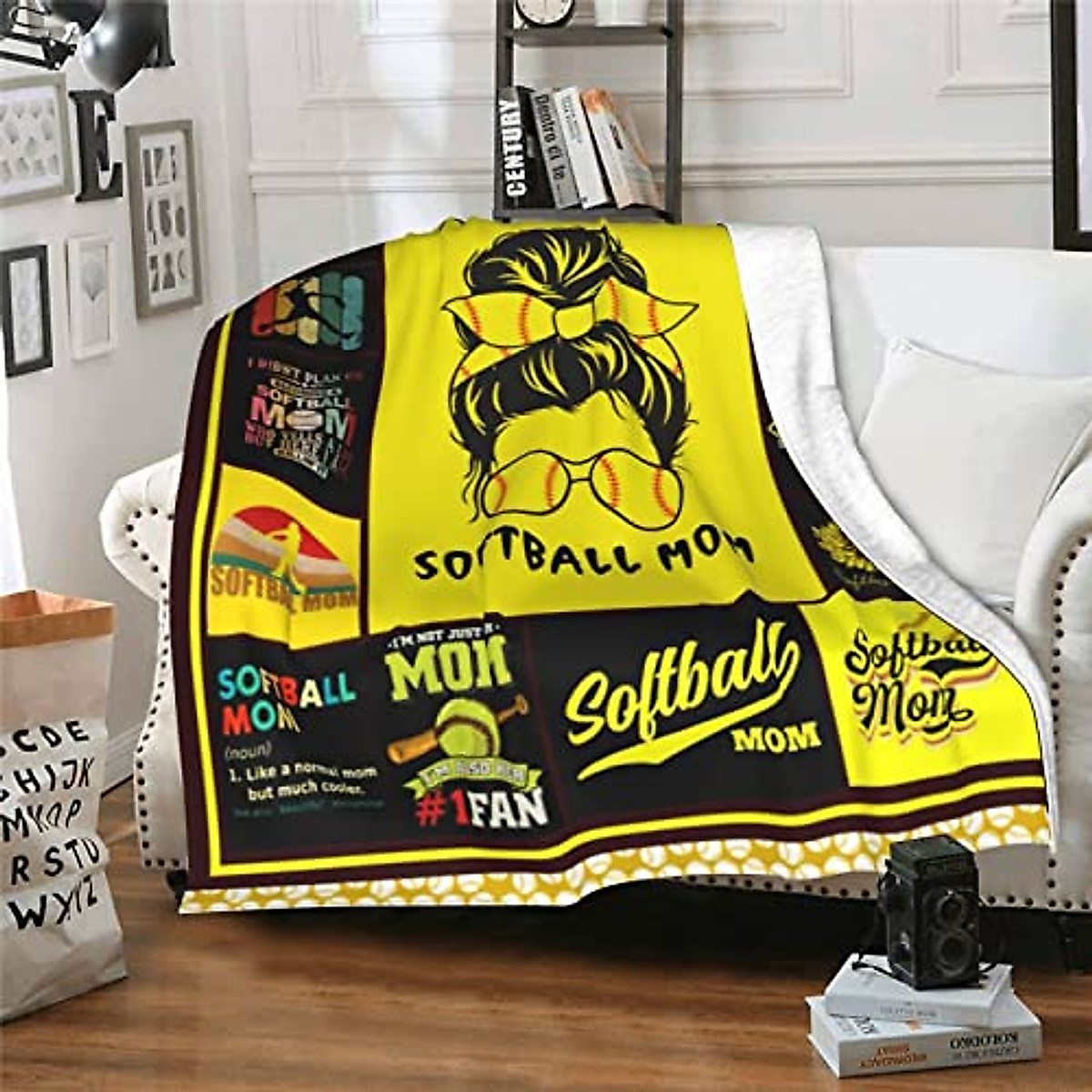 Feim-AO Fleece Throw Blanket for Couch Softball Player Mom Flannel Plush Blanket Soft Warm Cozy Sherpa Blankets Lightweight Velvet Fuzzy Bed Blankets for Sofa 80"X60"