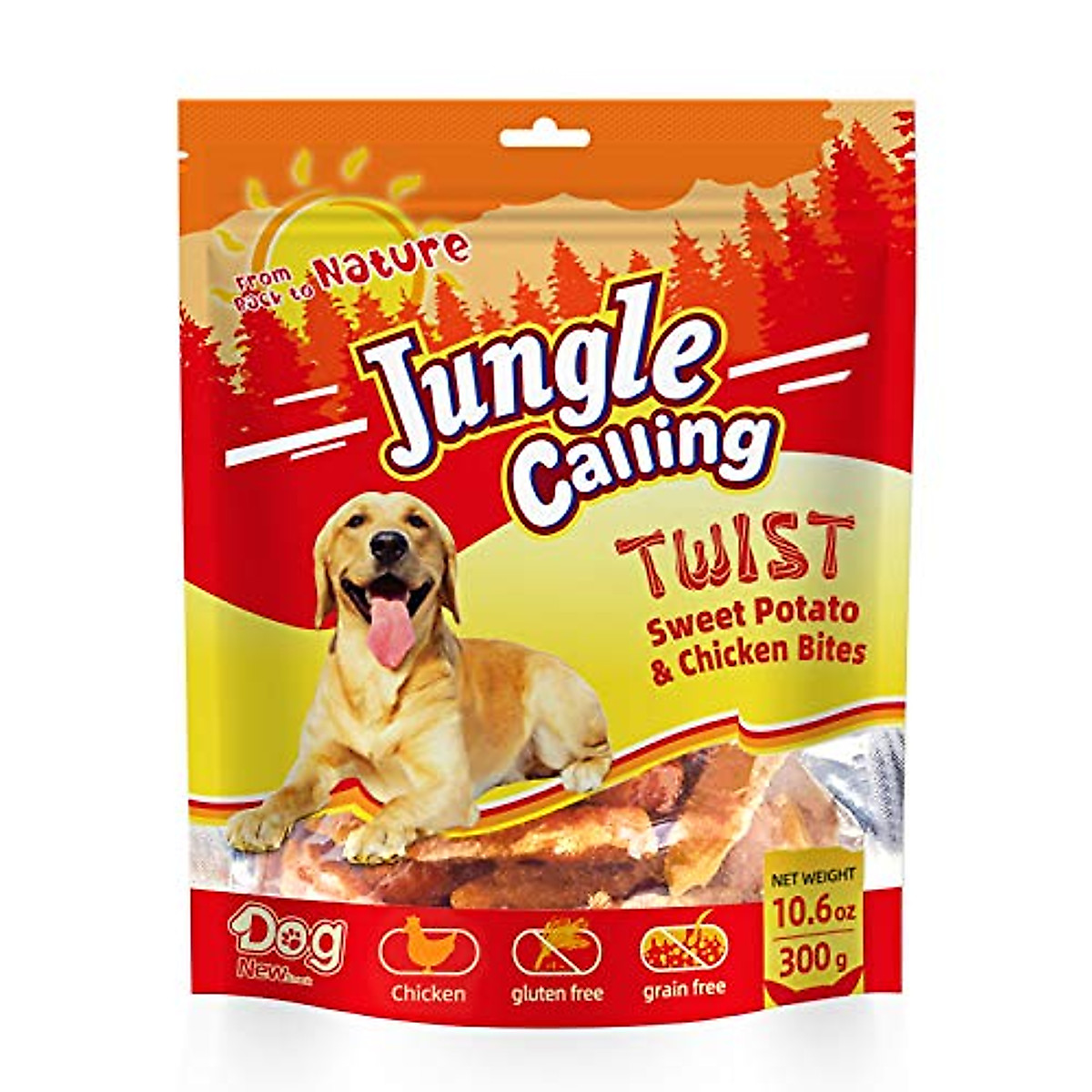 Jungle Calling Dog Treats, Skinless Chicken Wrapped Sweet Potato, Gluten and Grain Free, Chewy Dog Bites for Balanced Nutrition, 10.6oz
