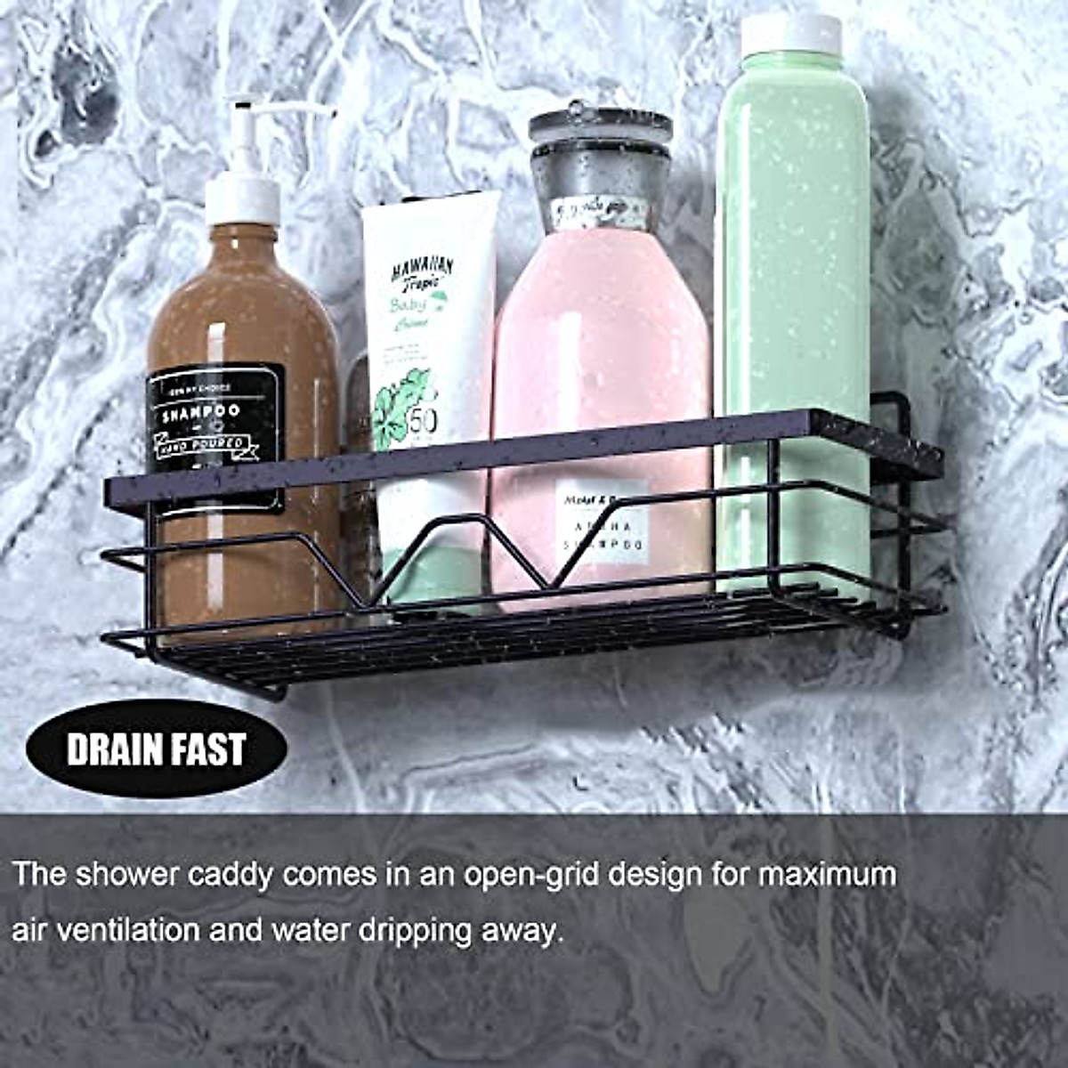 DRYEUUR Shower Caddy Bathroom Organizer, 2-Pack Adhesive Stainless Steel Shower Shelves for Bathroom Storage, Wall Mount Shower Organizer with Hooks