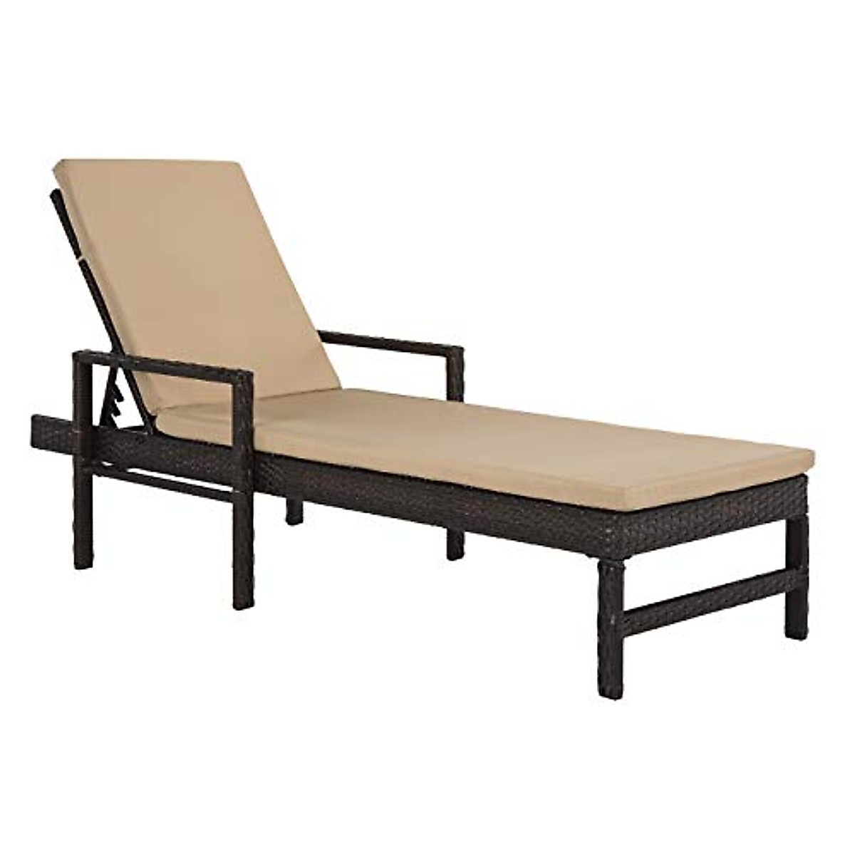 Safavieh PAT9000A Outdoor Collection Alma Brown and Beige Rattan Sun Lounger Lounge Chair