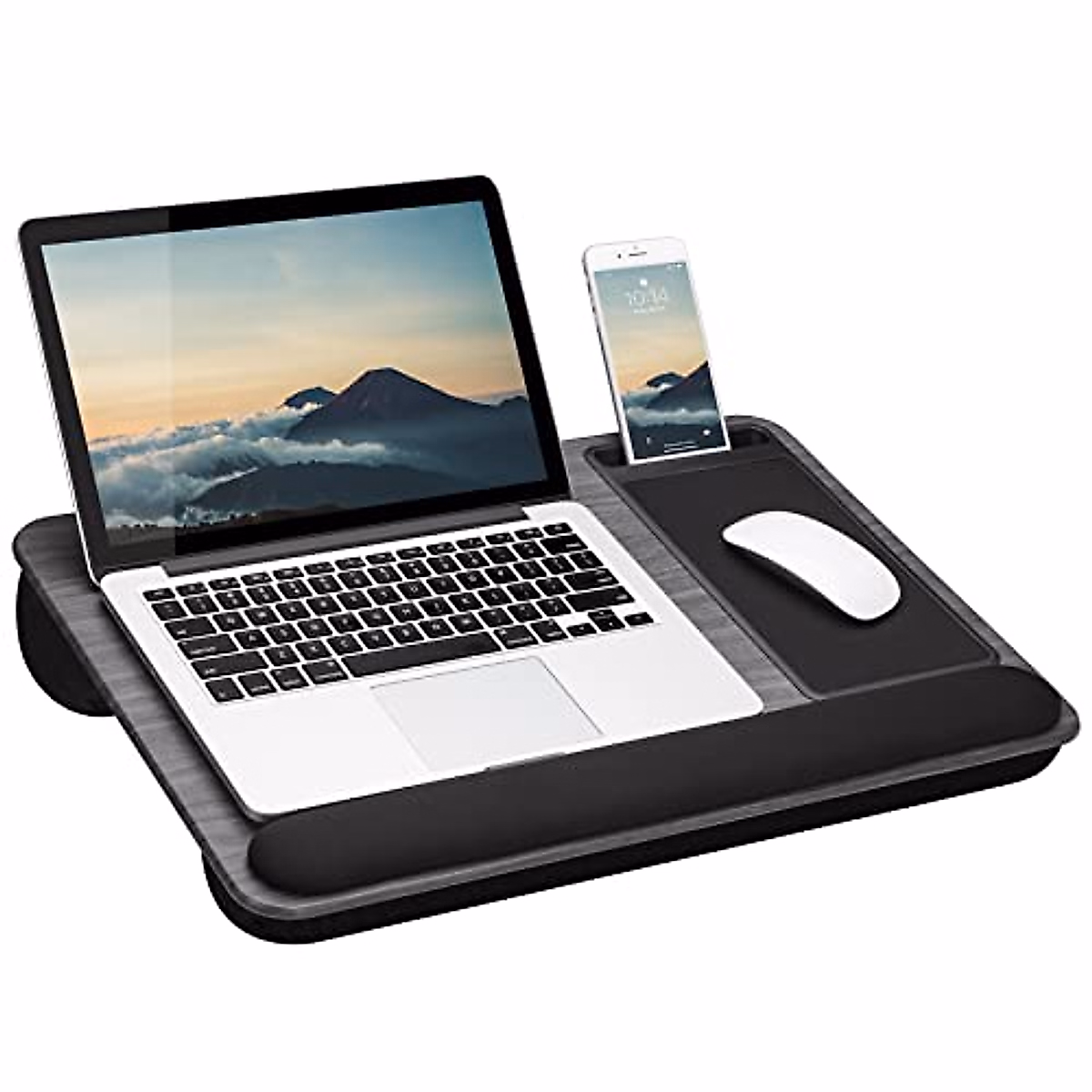 LapGear Home Office Pro Lap Desk with Wrist Rest, Mouse Pad, and Phone Holder - Gray Woodgrain - Fits up to 15.6 Inch Laptops - Style No. 91595