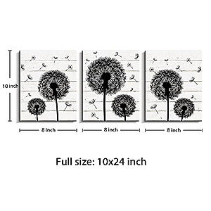 Creoate Dandelion Wall Art 3 Pieces Rustic Dandelion Picture Canvas Print Framed Set Artwork for Bedroom Living Room Wall Decor…