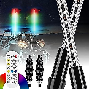 KEMIMOTO 5FT 2PCS LED Whip Lights with Spring Bases for UTV ATV, 22 Modes 21 Colors 5 Brightness 10 Speed IP67 Waterproof Wireless Control, compatible with Can Am Maverick X3 Polaris RZR Kawasaki SxS