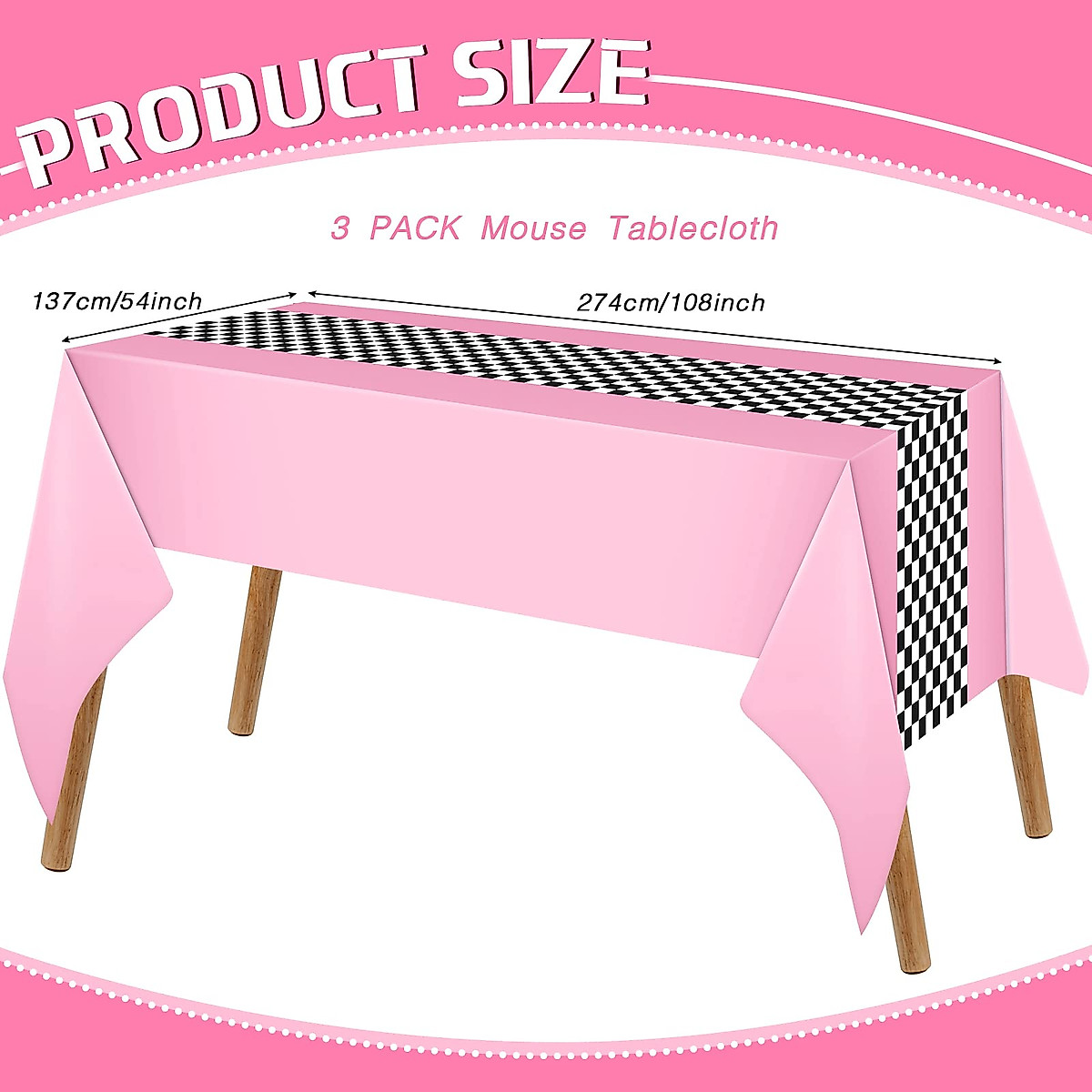 Irenare Car Birthday Party Supplies Racing Party Decorations 50s Party Tablecloth Racetrack Table Runner Table Covers for Kids Boy Car Theme Birthday Party, 54 x 108 Inch (Pink,3 Sheets)