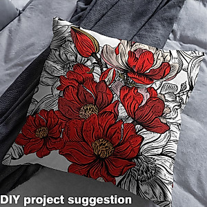 Red Poppy Fabric by The Yard Abstract Sketch Wild Flowers Decor Fabric for Sewing Lovers Outoor Retro Floral Rustic Style Fabric for DIY Upholstery and Home Accents 1 Yard