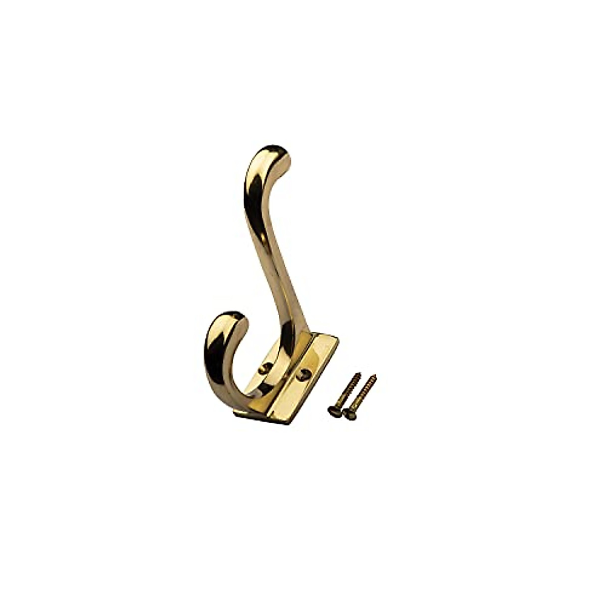 Solid Brass Retro Coat and Hat Hook Rectangle Base with Matching Brass Screws Finished in Polished Brass Heritage Multi Purpose Hook