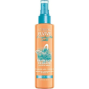 L’Oréal Paris Elvive Dream Lengths Curls Refresh and Reshape leave-in spray, Paraben-Free with Hyaluronic Acid and Castor Oil. Best for wavy hair to coily hair, 4.4 fl oz