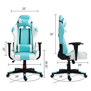 Modern-Depo High-Back Swivel Gaming Chair Recliner with Lumbar Support and Headrest, Height Adjustable Ergonomic Office Desk Chair, Blue White