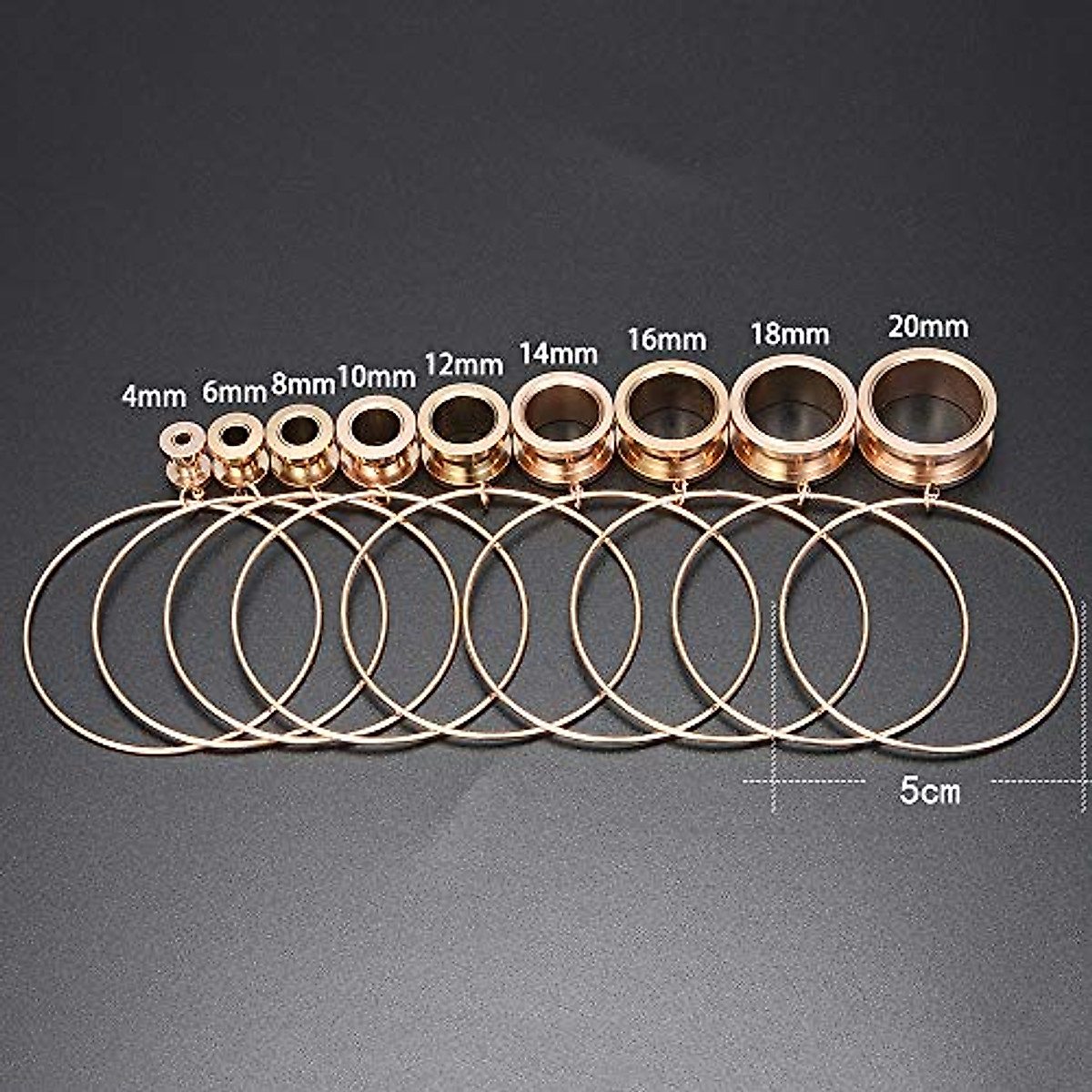 ZS Ear Tunnels Large Hoop Ear Plugs Rose Gold Ear Gauges 316L Stainless Steel Expander Dangle Gauges 6g-3/4 IN