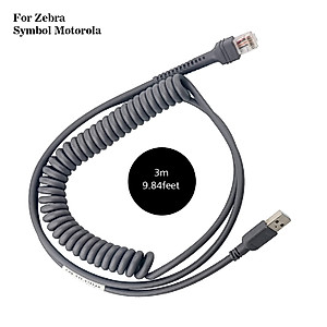 Barcode Scanner USB Cord RJ45 Coiled Cable for LS9203i LS3578 LS4008i ds9908 DS6700 Symbol Zebra Motorola Barcode Reader (3m/9.84ft USB Port Coiled)
