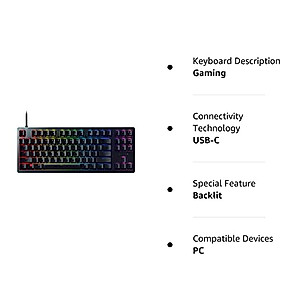 Razer Huntsman Tournament Edition TKL Tenkeyless Gaming Keyboard: Linear Optical Switches Instant Actuation - Customizable Chroma RGB Lighting, Programmable Macro Functionality - Matte Black (Renewed)