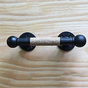 LSXIAO-Wall Art 2 Pack Door Pull Handle, Retro Ball Pipe Carbon Steel Hemp Rope Weave with Self-Tapping Screws for Sliding Wood Door, Gate Shed, Garage, Barn Door, Gate Garage Shed Hardware