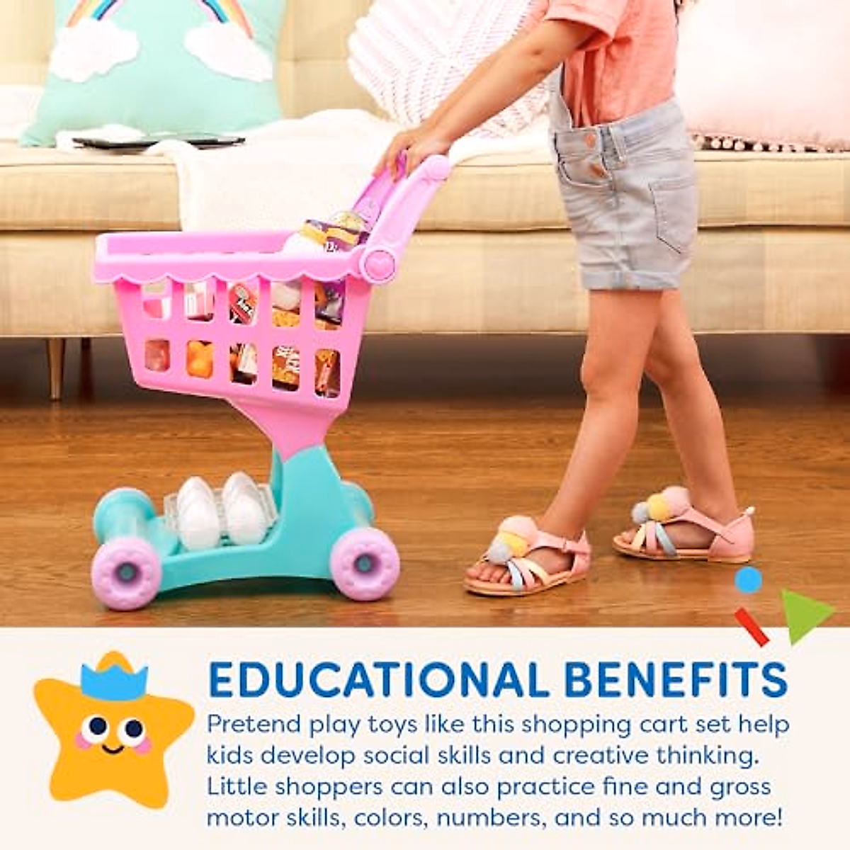 Battat- Play Circle- Shopping Cart – Toy Food – Play Kitchen For Toddlers- Pretend Play- Shopping Day Grocery Cart- 2 years +