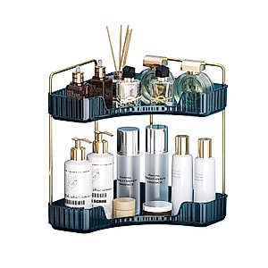 Weidace Corner Bathroom Counter Organizer Bathroom Countertop Shelf Makeup Organizer for Vanity Perfume Tray for Corner Storage (2 Tiers, Blue)