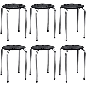 Hysache Plastic Stackable Stools Set of 6, 17.5inch Multipurpose Stool Chairs w/Metal Frame, X-Shape Connection, Non-Slip Feet, Backless Nesting Stool for Garden, Living Room, Home (Gray) HW64245