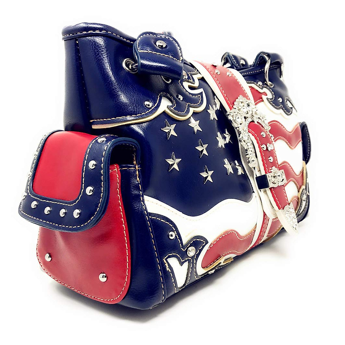 American Flag Rhinestone Concealed Carry Handbag,Purse in Multi Colors (American Buckle Set)