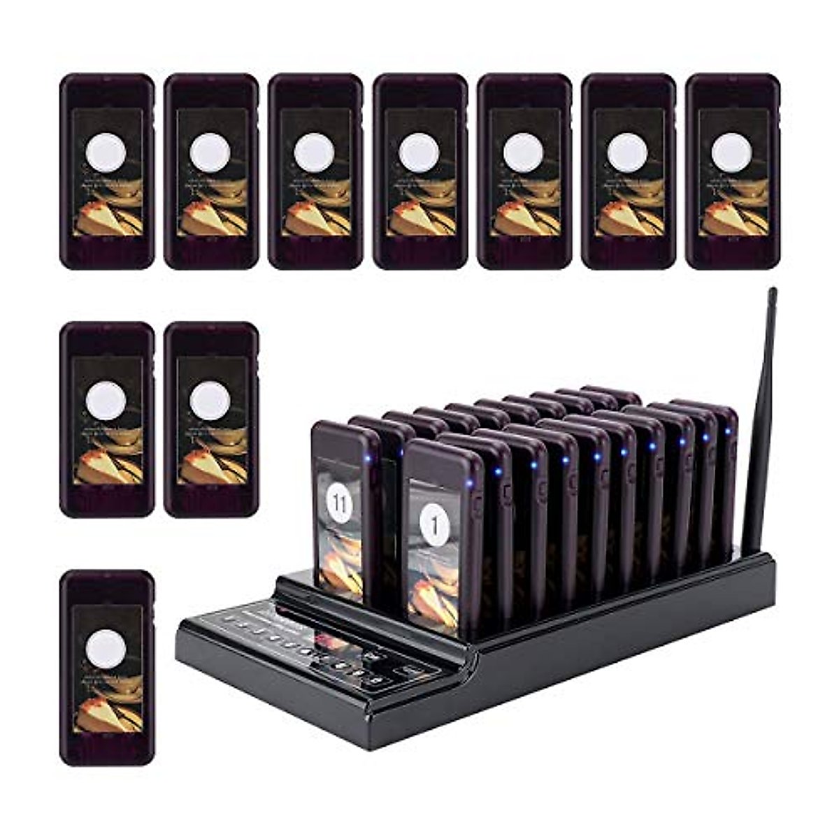 Retekess T112 Pager Systems for Restaurants Wireless Calling System Restaurant Pager System with 30 Pcs Coaster Pagers 999-channel Keypad Call Buttons System and Charging Dock Transmitter(30 Pagers)